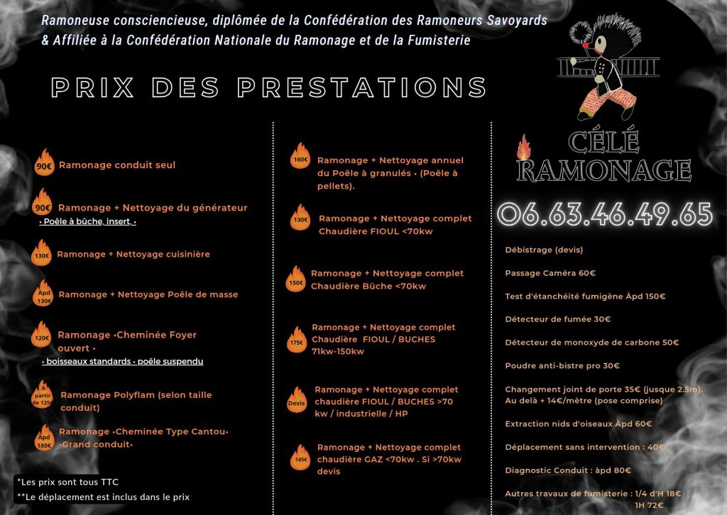 Tarifs et Prestations 💵 – Célé Ramonage – Ramoneuse qualifiée et ...
